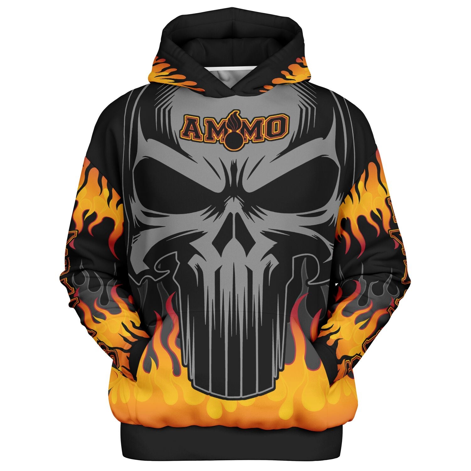 AMMO Skull Orange Fire Flames IYAAYAS Heavyweight Oversized Cold Weath ...