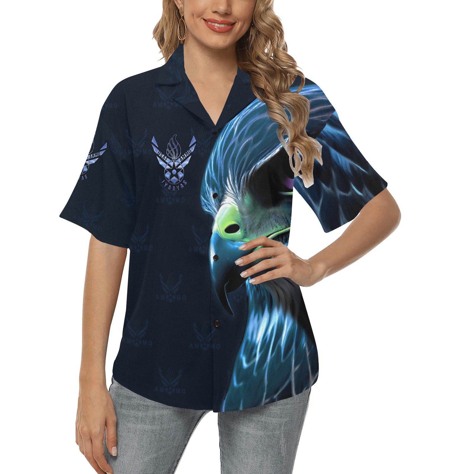 USAF AMMO Veteran Falcon Blue AF Vector Logo Pisspot Womens Hawaiian S ...