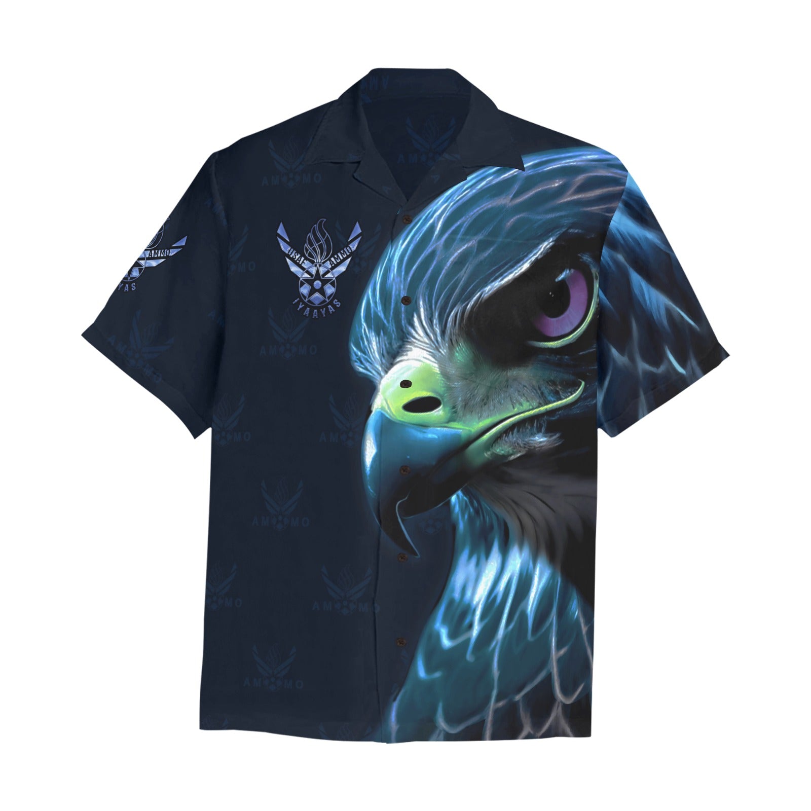 USAF AMMO Veteran Falcon Blue AF Vector Logo Pisspot Mens Hawaiian Shi ...